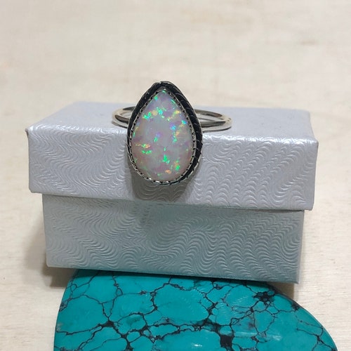 Long Oval Fire Opal Ring/sterling Silver/solid Band/custom - Etsy