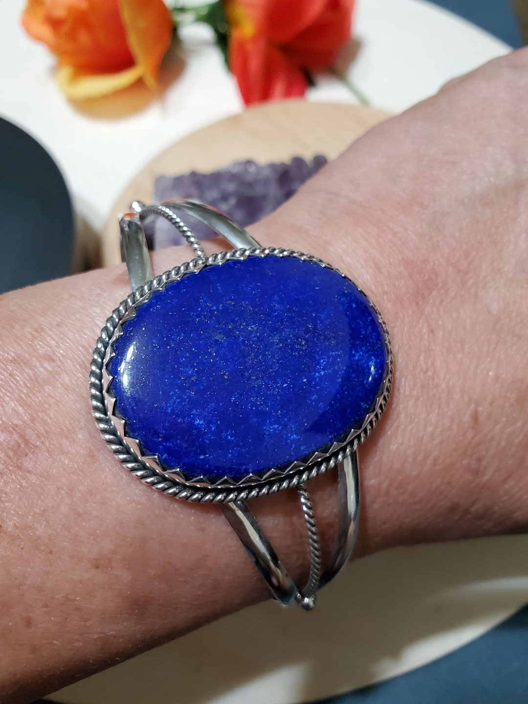 Blue Lapis Lazuli Cuff/ Natural Lapis Lazuli Cuff/ Sterling Silver ...