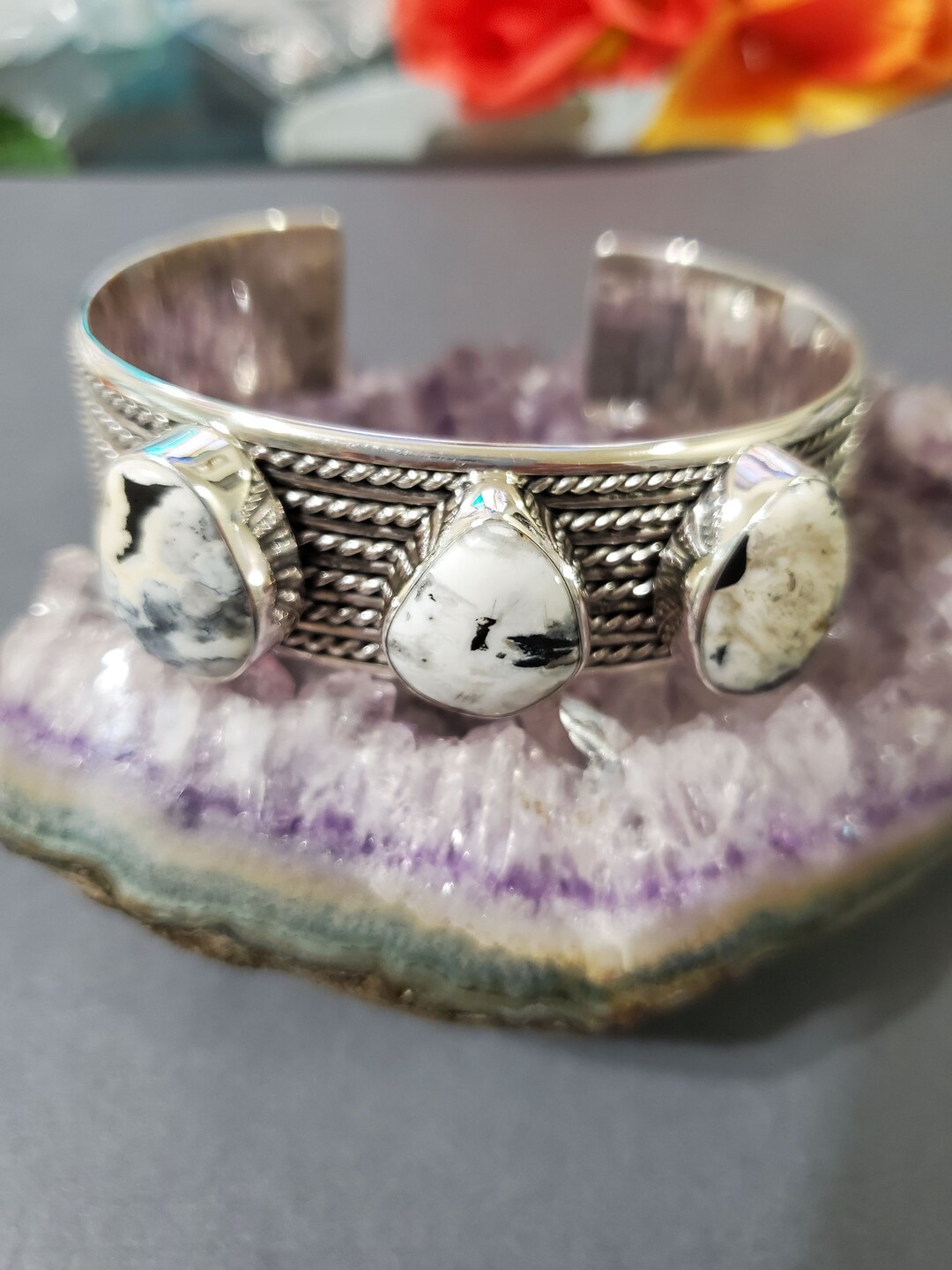 White Buffalo Cuff Bracelet/white Buffalo Cuff/925 Sterling Silver Cuff ...