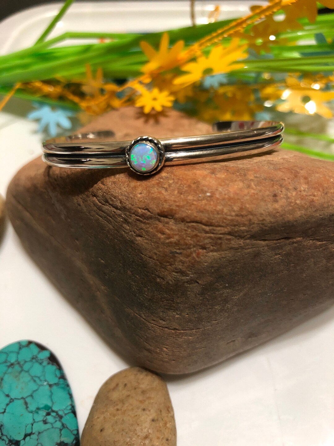 New Silver Blue Opal Cuff / Genuine 925 / Blue Opal Cuff /cuff Bracelet ...