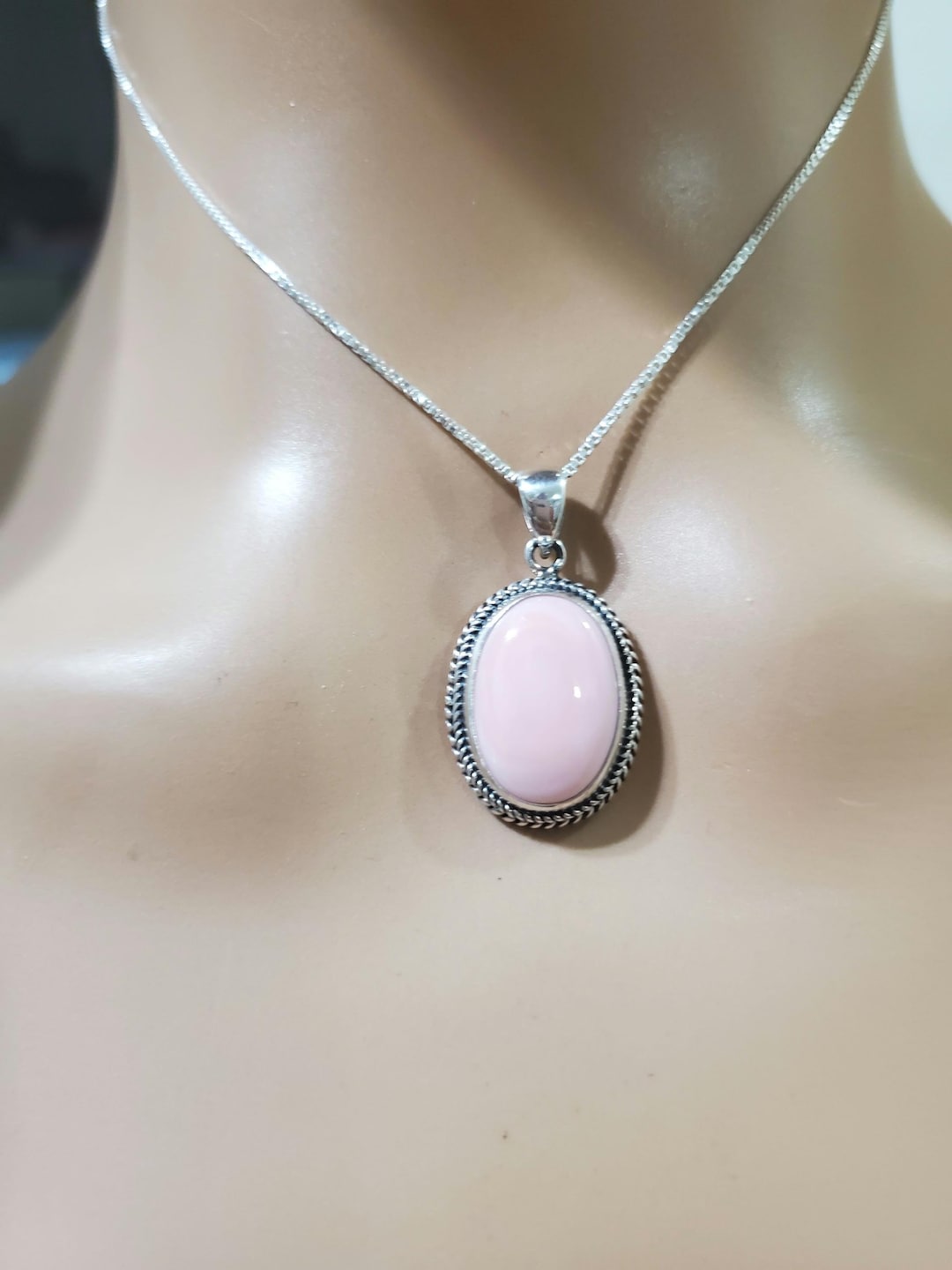 Pink Conch Shell Pendant Necklace/pink Stone/sterling Pendant/queen ...
