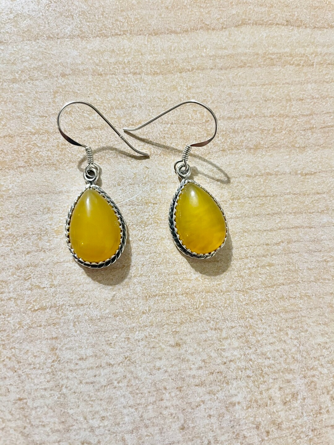 Teardrop Yellow Agate Earring/yellow Stone Earring/sterling Silver ...