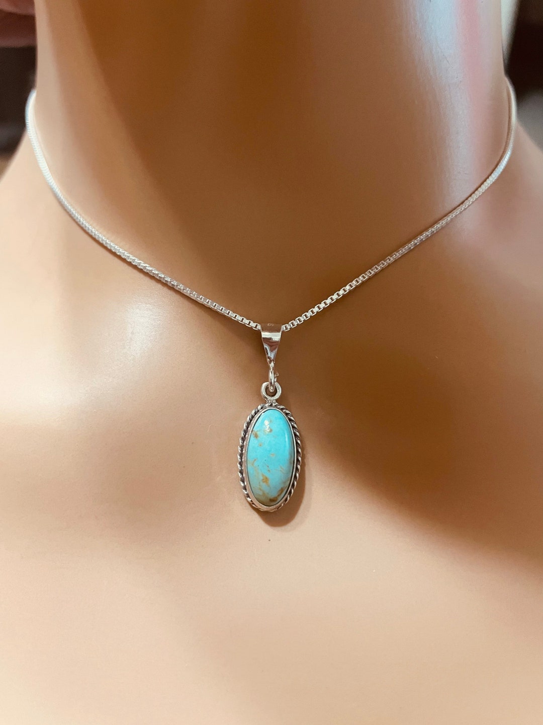 Dainty Blue Turquoise Pendant Necklace/small Turquoise Pendant/sterling ...