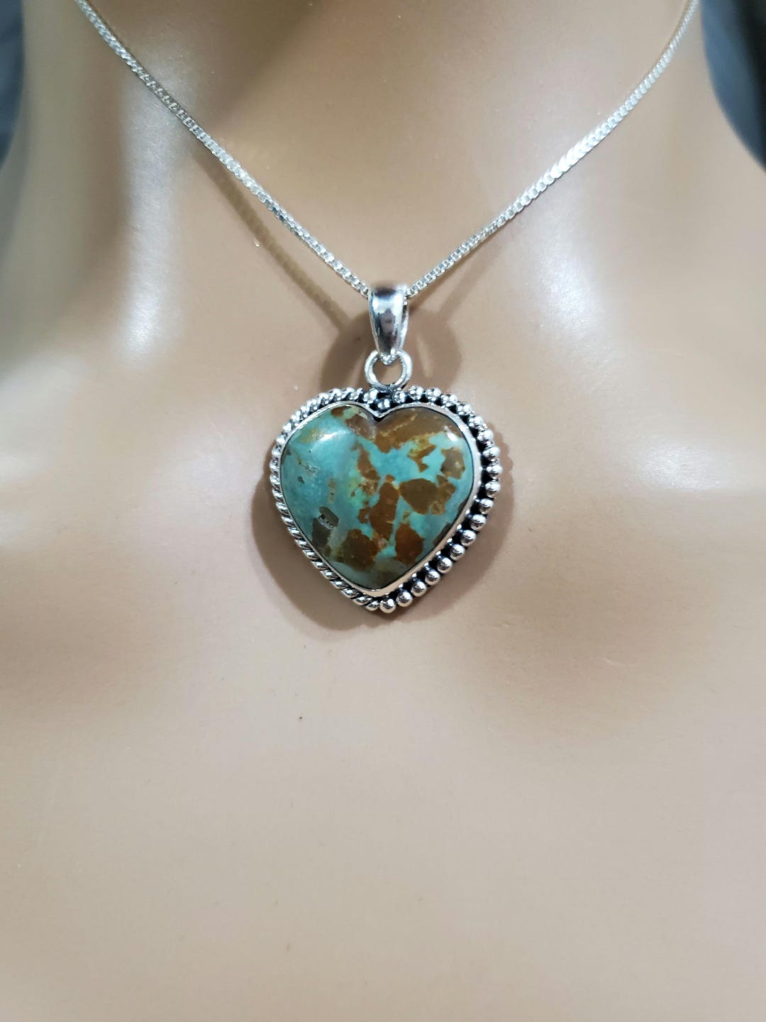 Turquoise Heart Pendant/blue Turquoise Heart Pendant Necklace/sterling ...