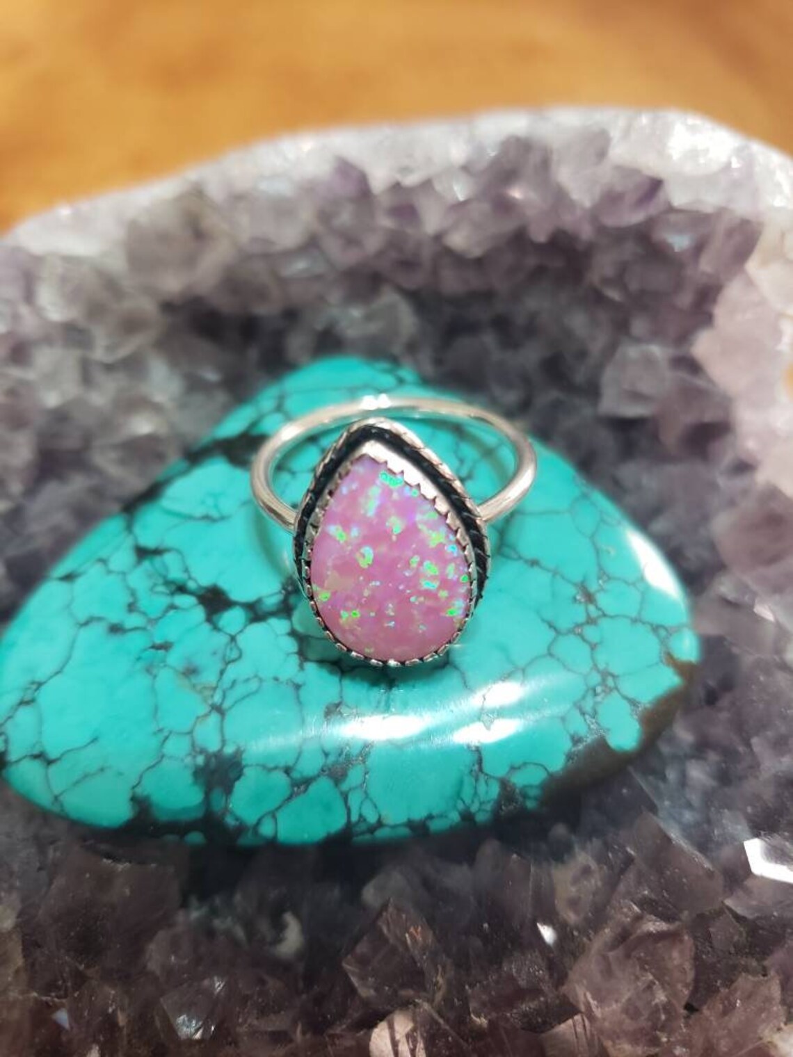 Pink Fire Opal Ring/Teardrop Opal Ring/Statement Ring/Sterling | Etsy