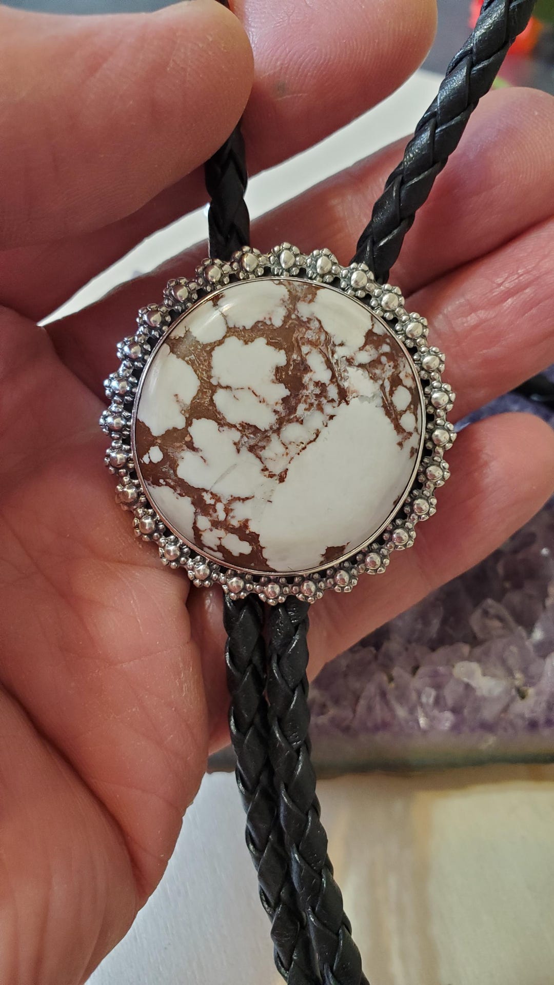 White Buffalo Turquoise Bolo Tie /wild Horse Stone/silver Bolo Tips ...