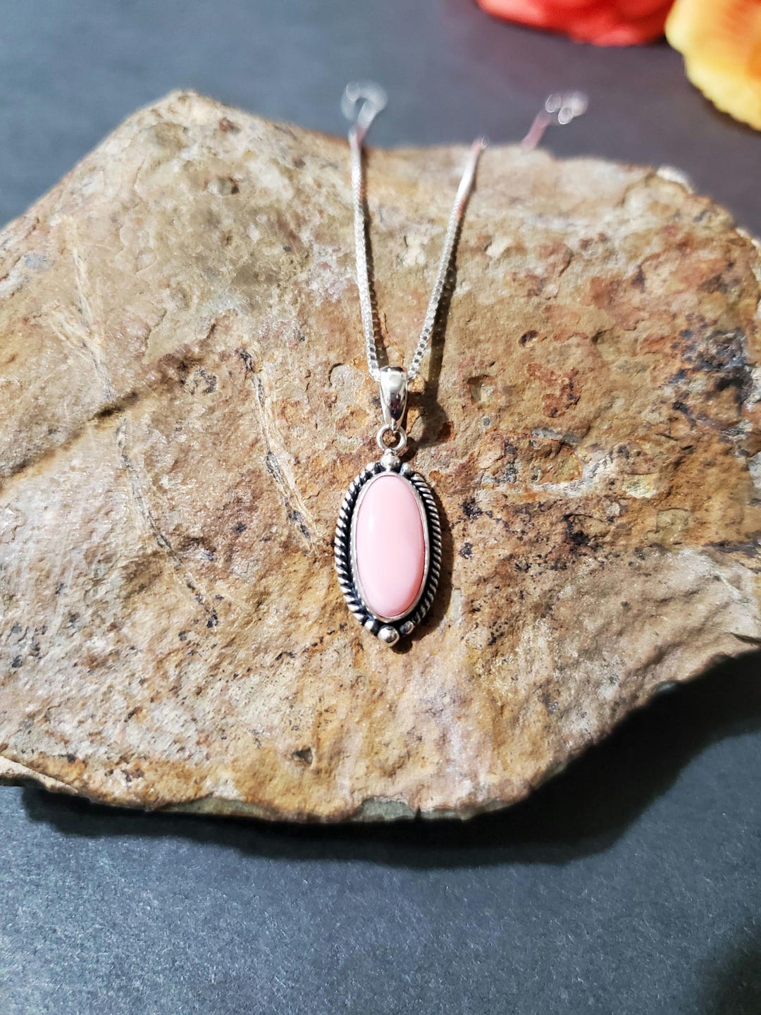 Pink Conch Shell Pendant Necklace/pink Shell Heart/pink Stone/sterling ...