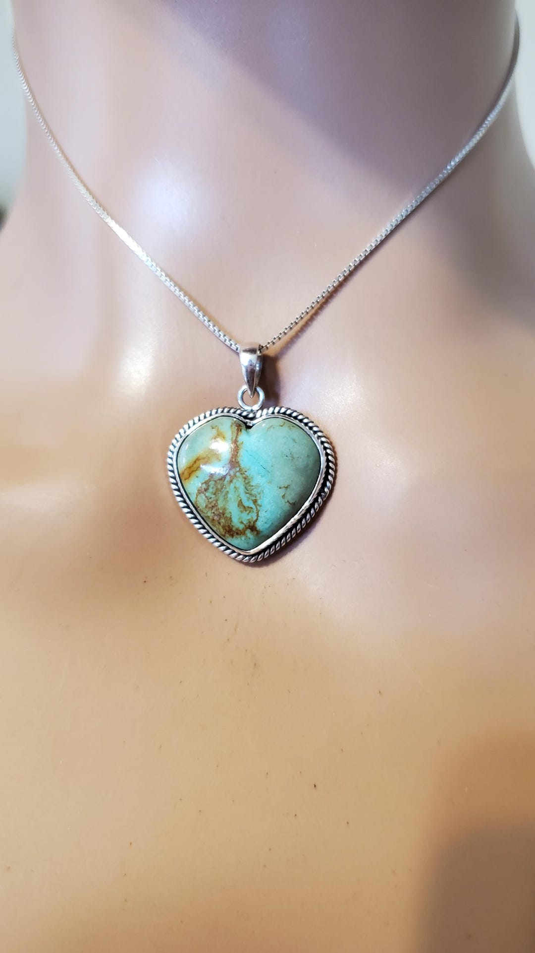 Heart Pendant/turquoise Heart Pendant Necklace/sterling Silver Heart ...