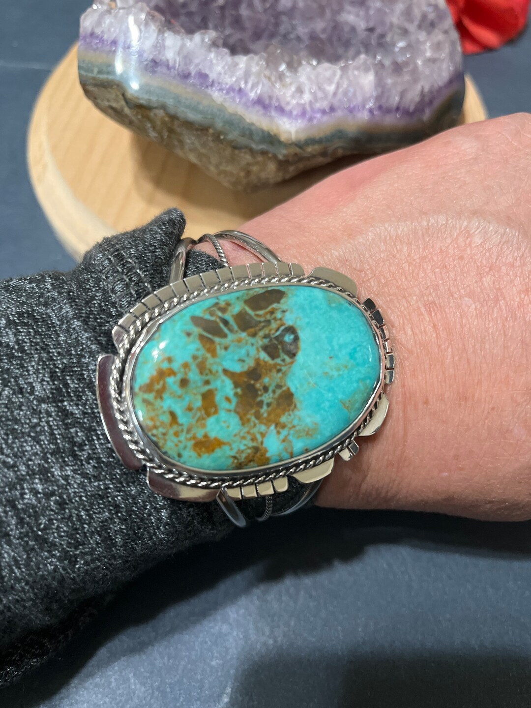 Blue Turquoise Cuff/sterling Silver Cuff/turquoise Cuff - Etsy