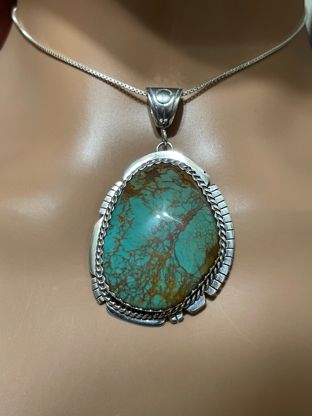 Large Turquoise Pendant Necklace/ Dainty Turquoise Pendant/sterling ...