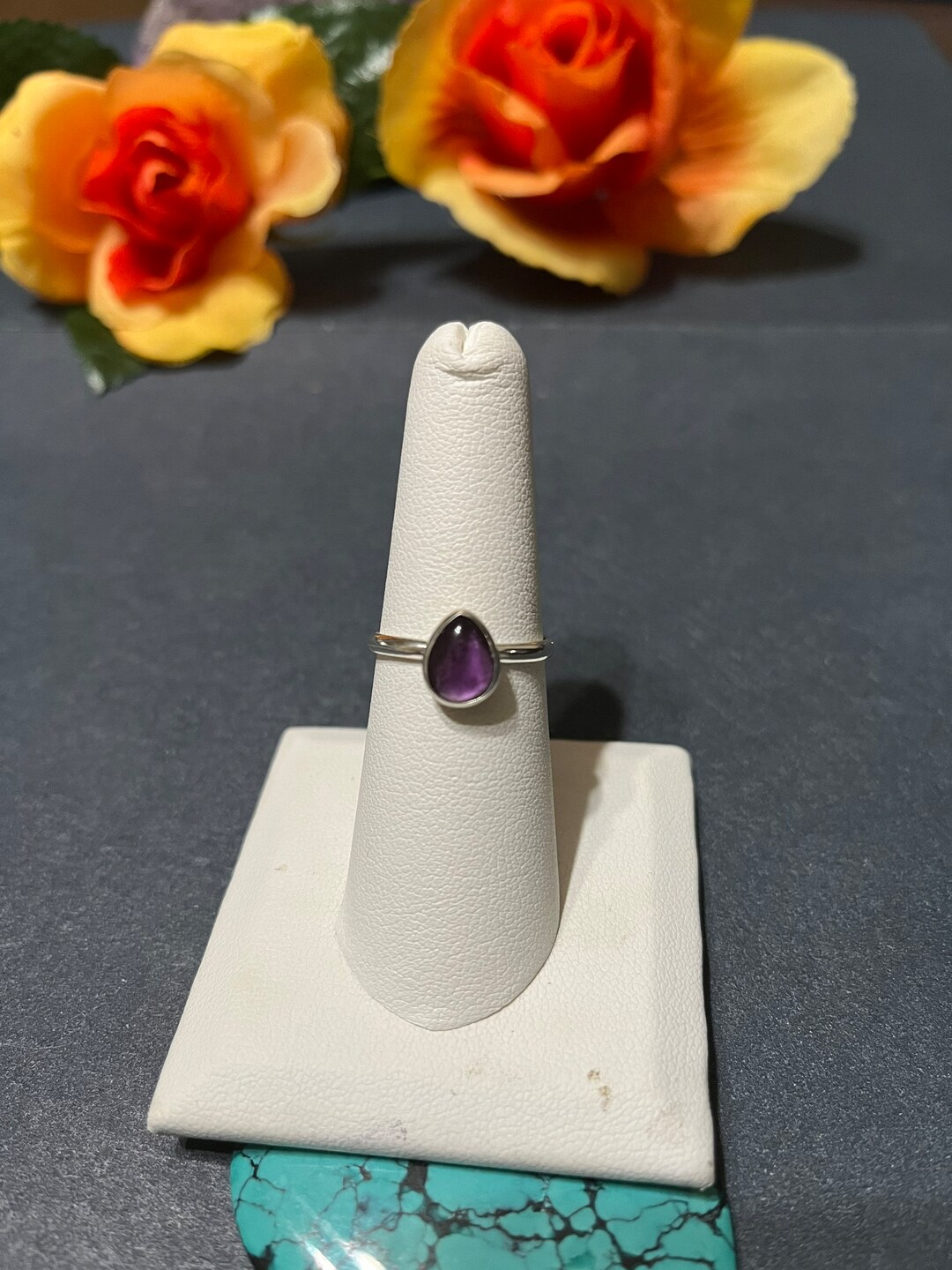 Small Amethyst Ring/purple Teardrop Ring/stackable Ring/sterling Silver ...