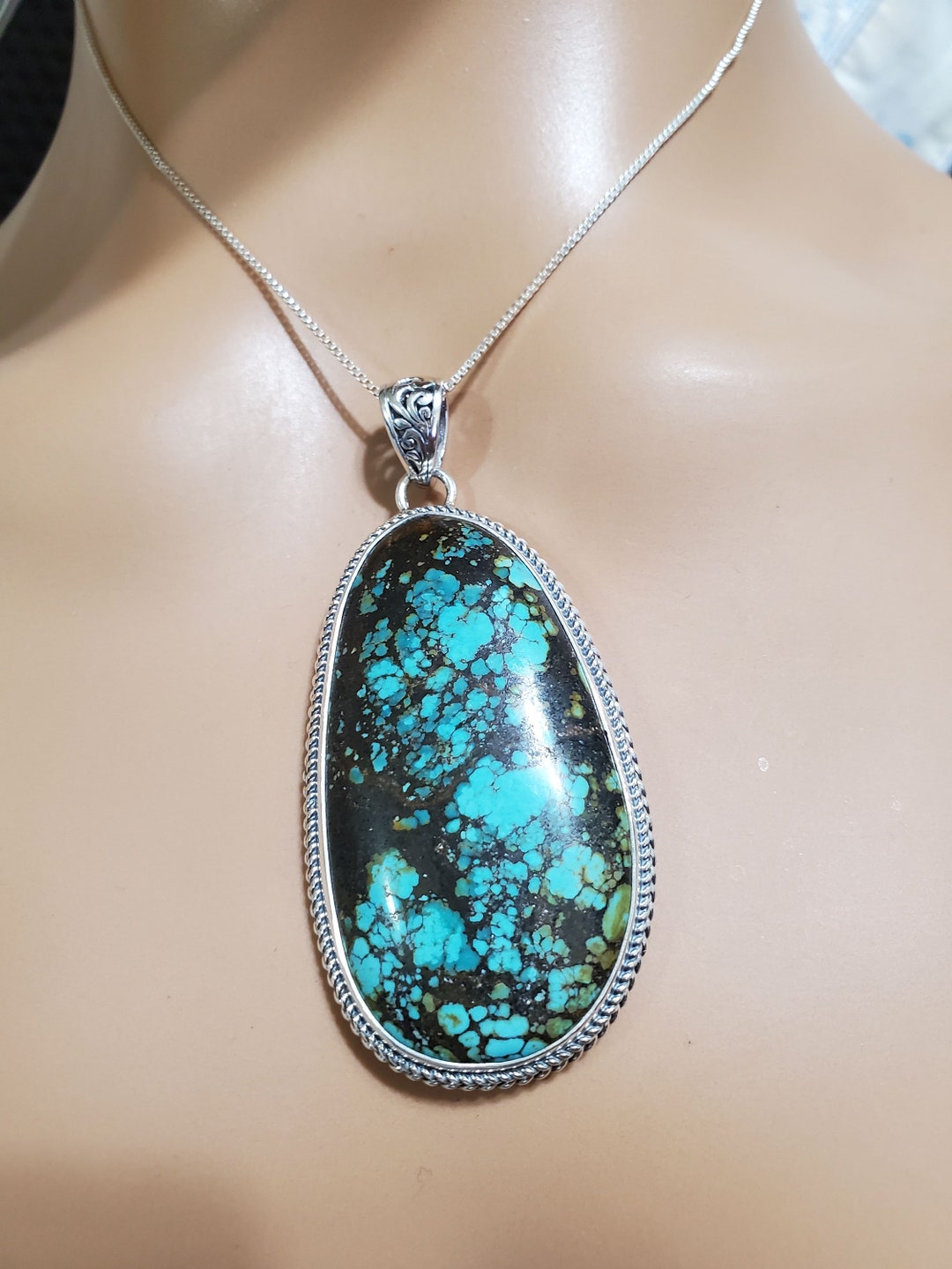 Turquoise Pendant Necklace/statement Turquoise Pendant/sterling Pendant ...