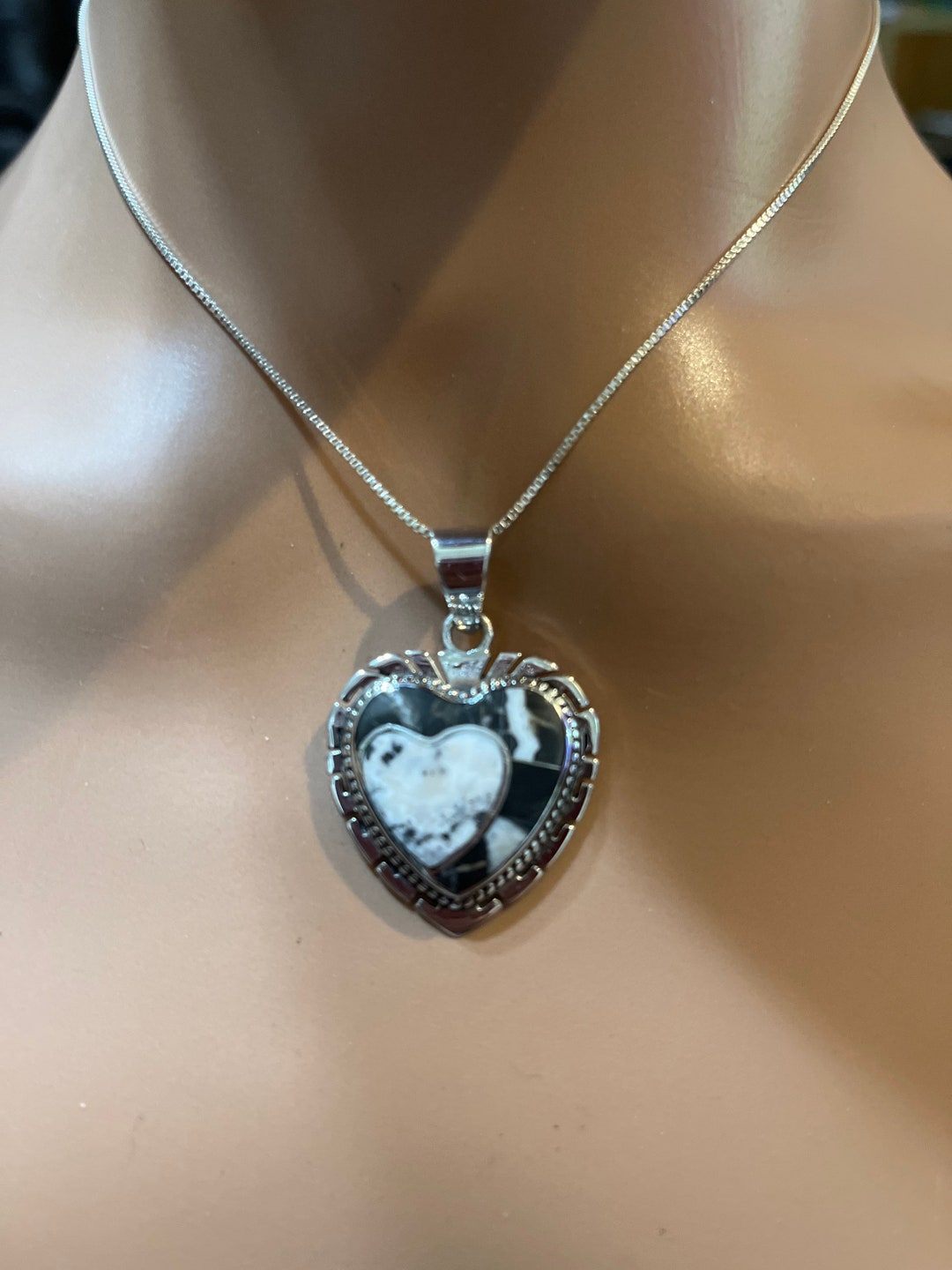Large White Buffalo Heart Pendant Necklace/sterling White - Etsy