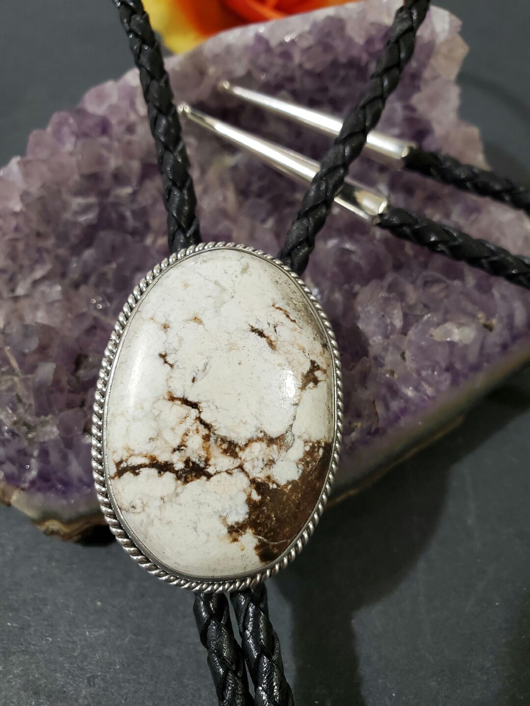 Wild Horse Bolo Tie/white Stone Bolo Tie/square Stone Crazy Horse Bolo ...
