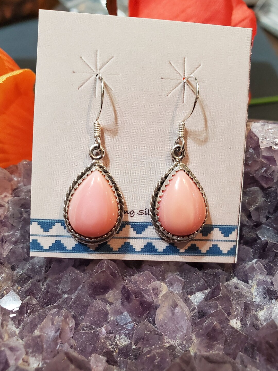 Queen Conch Shell/ Teardrop Pink Earring /sterling Silver/handmade ...