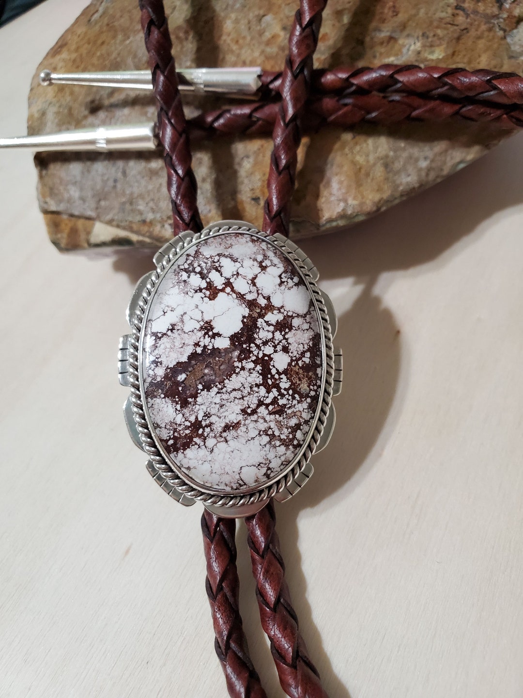 Bolo Tie Wild Horse/wild Horse Stone/silver Bolo/genuine Leather 44 ...