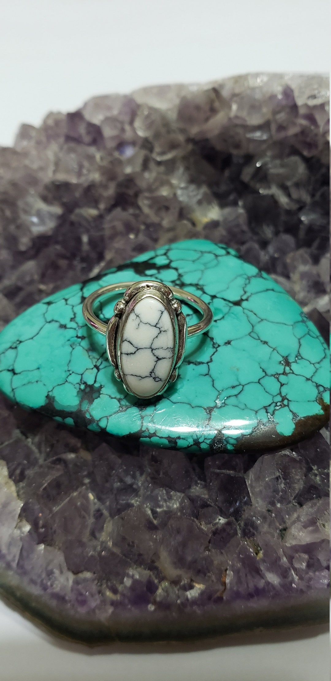 White Buffalo Turquoise Ring/ Sterling Silver/solid Band/custom Sizes ...