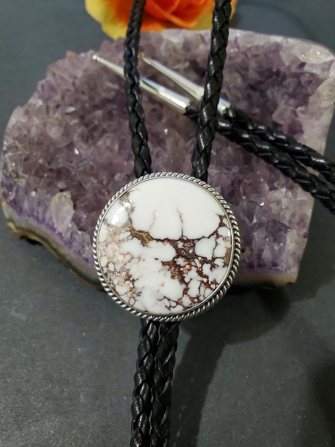White Buffalo Turquoise Bolo Tie /wild Horse Stone/silver Bolo Tips ...