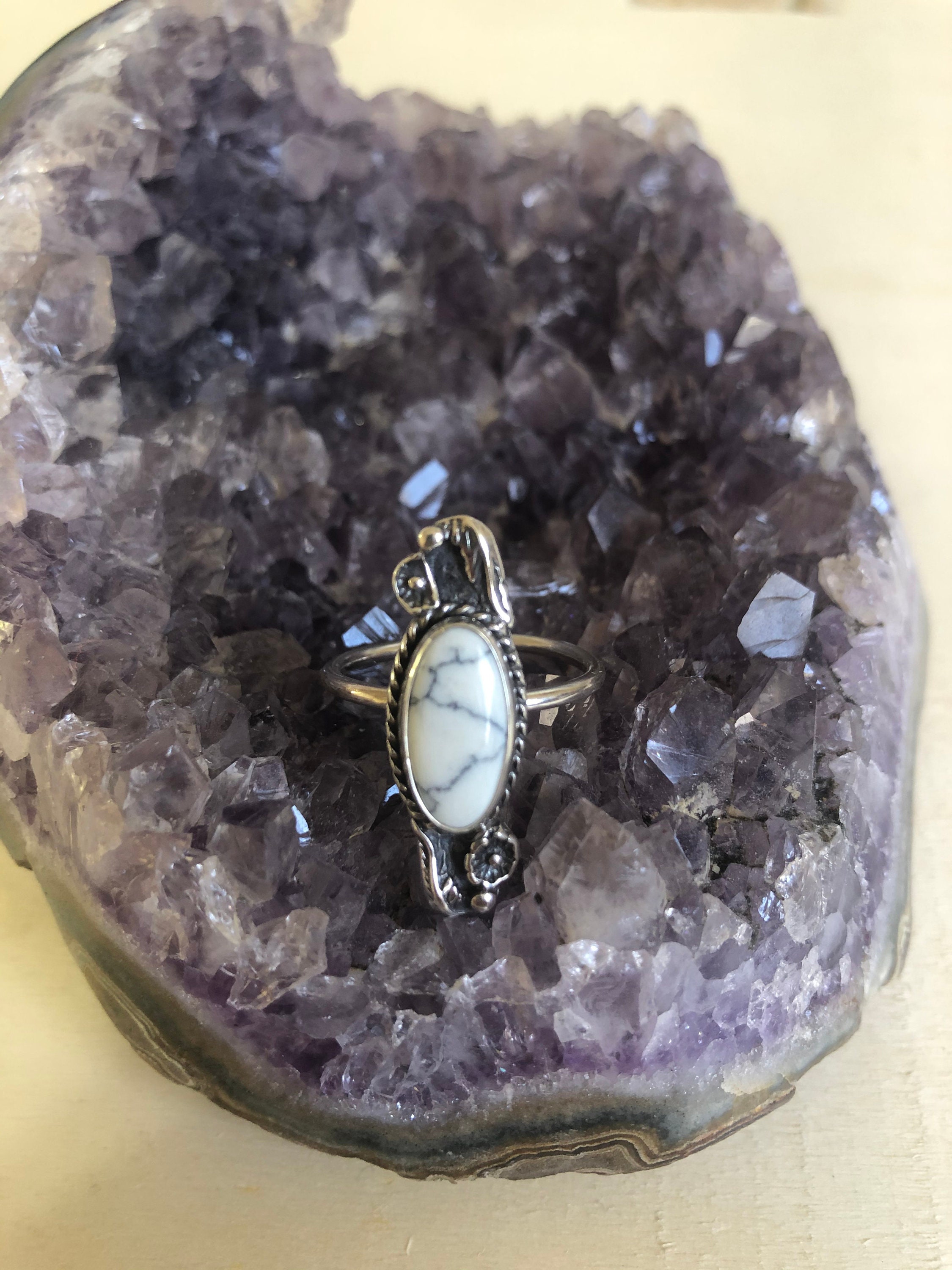 White Buffalo White Turquoise Ring/long Oval / Custom Sizes/ | Etsy