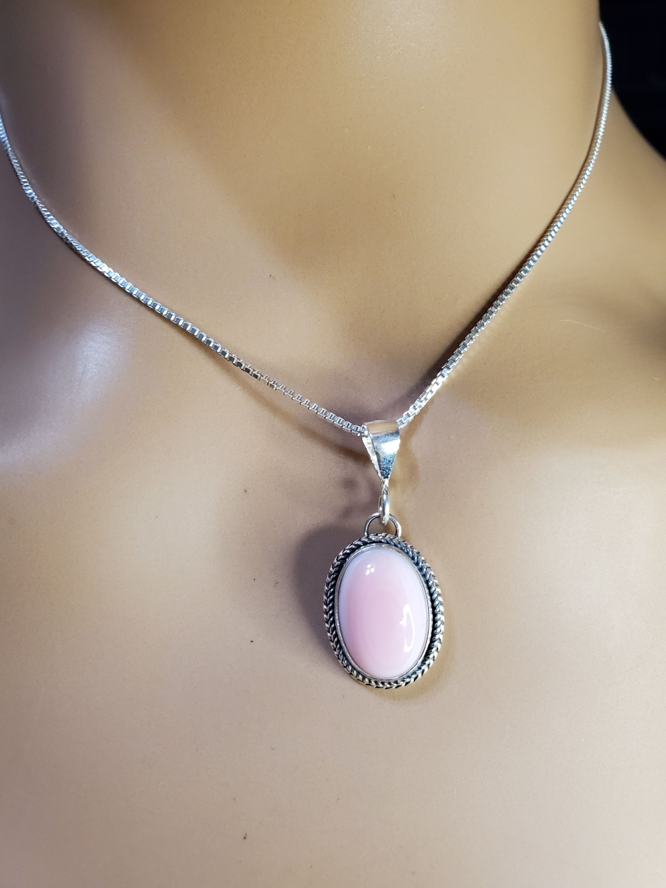 Pink Conch Shell Pendant Necklace/pink Shell Heart/pink Stone/sterling ...