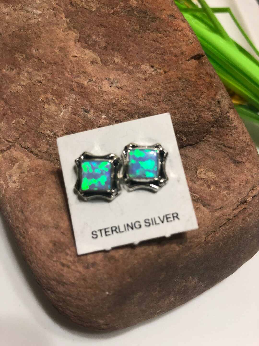 6mm Square Fire Opal Stud/solid Silver/handmade Jewelry - Etsy