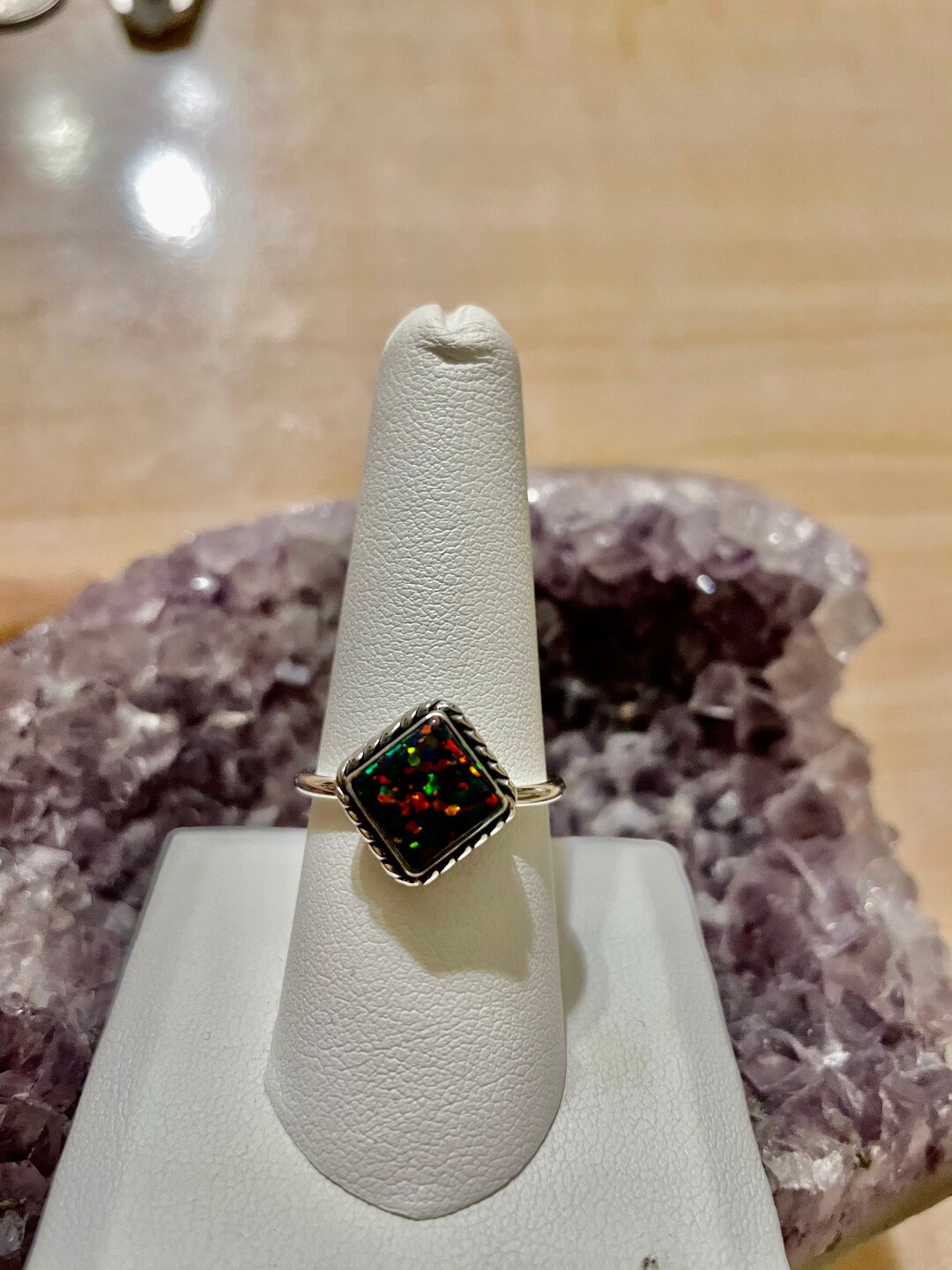 Black Opal Ring /sterling Silver/square Opal Ring/handmade/black Opal ...
