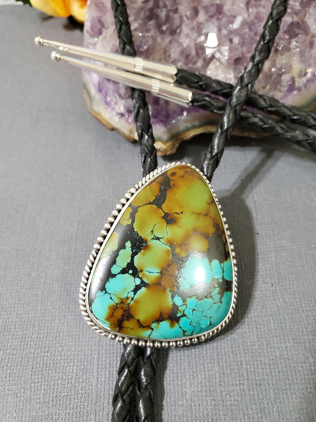 Turquoise Bolo Tie /large Turquoise Bolo Tie/leather Bolo Tie /genuine ...