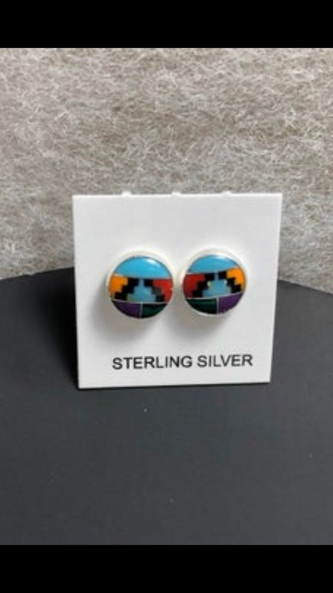 Round Stud Earrings Multi Color Inlay Sterling/ 8mm Stud/mix Color ...