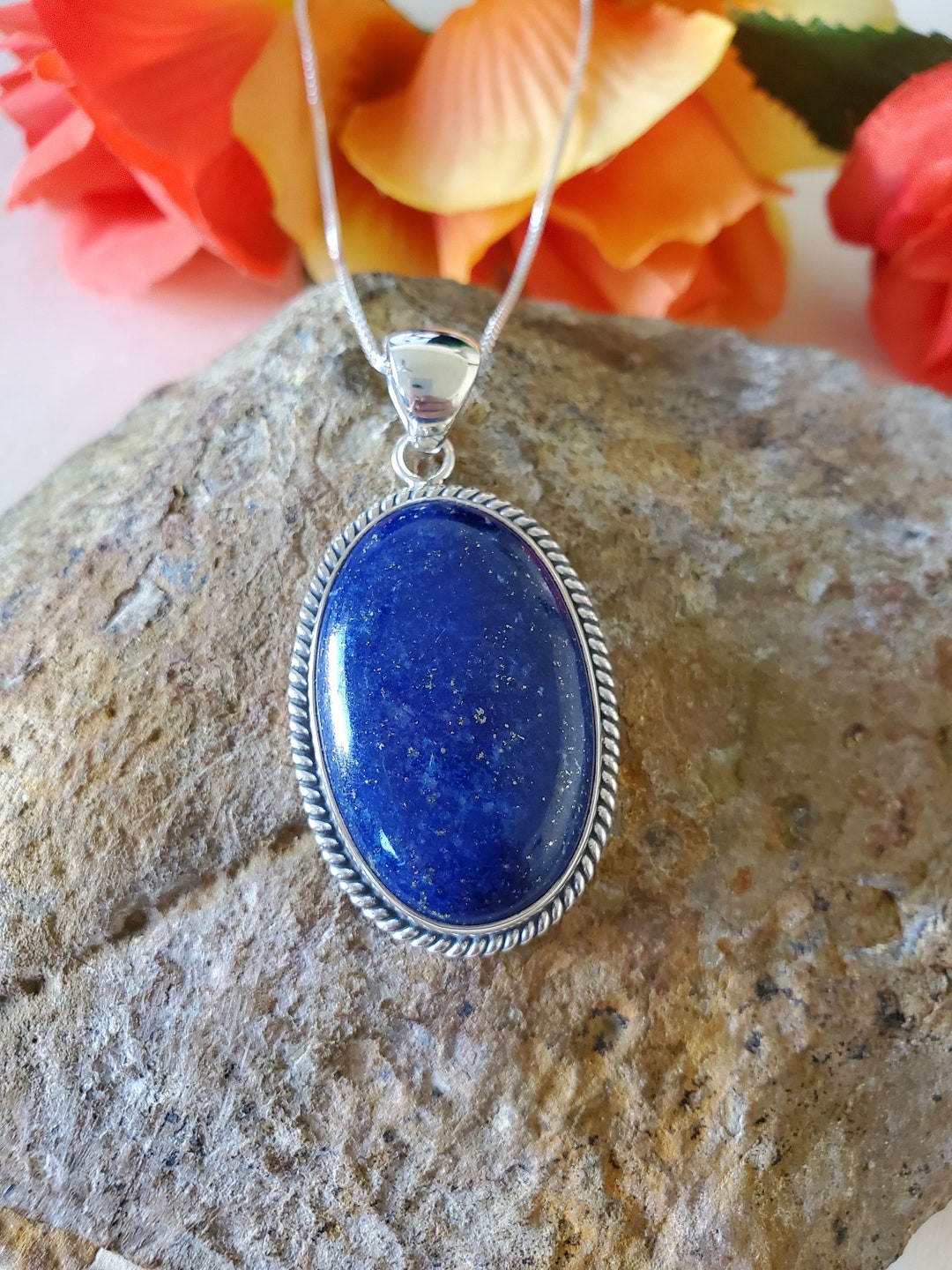 Blue Lapis Pendant/large Blue Pendant Necklace/blue Pendant/sterling ...