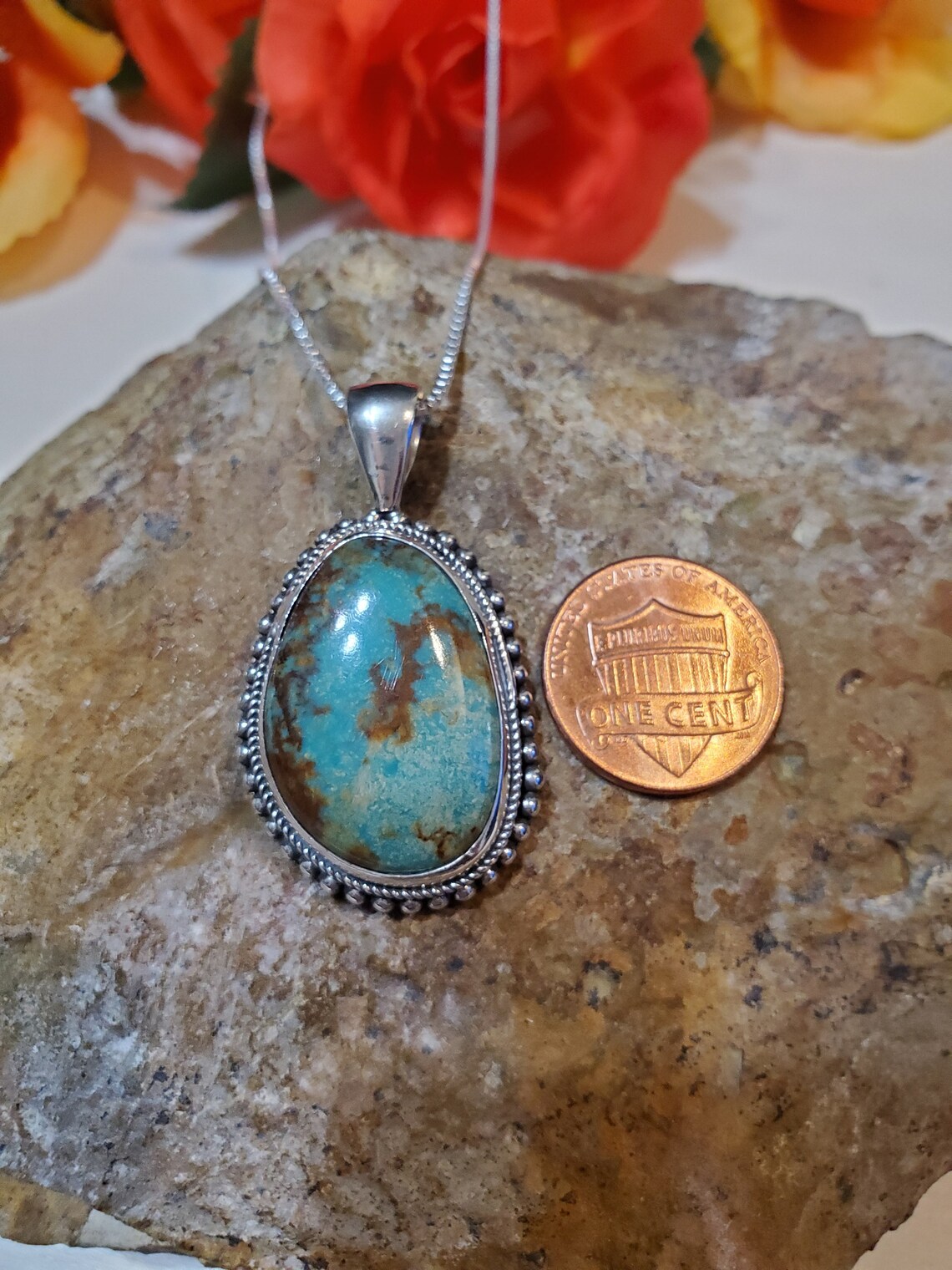 Blue Turquoise Pendant Necklace/turquoise Pendant/sterling Pendant ...