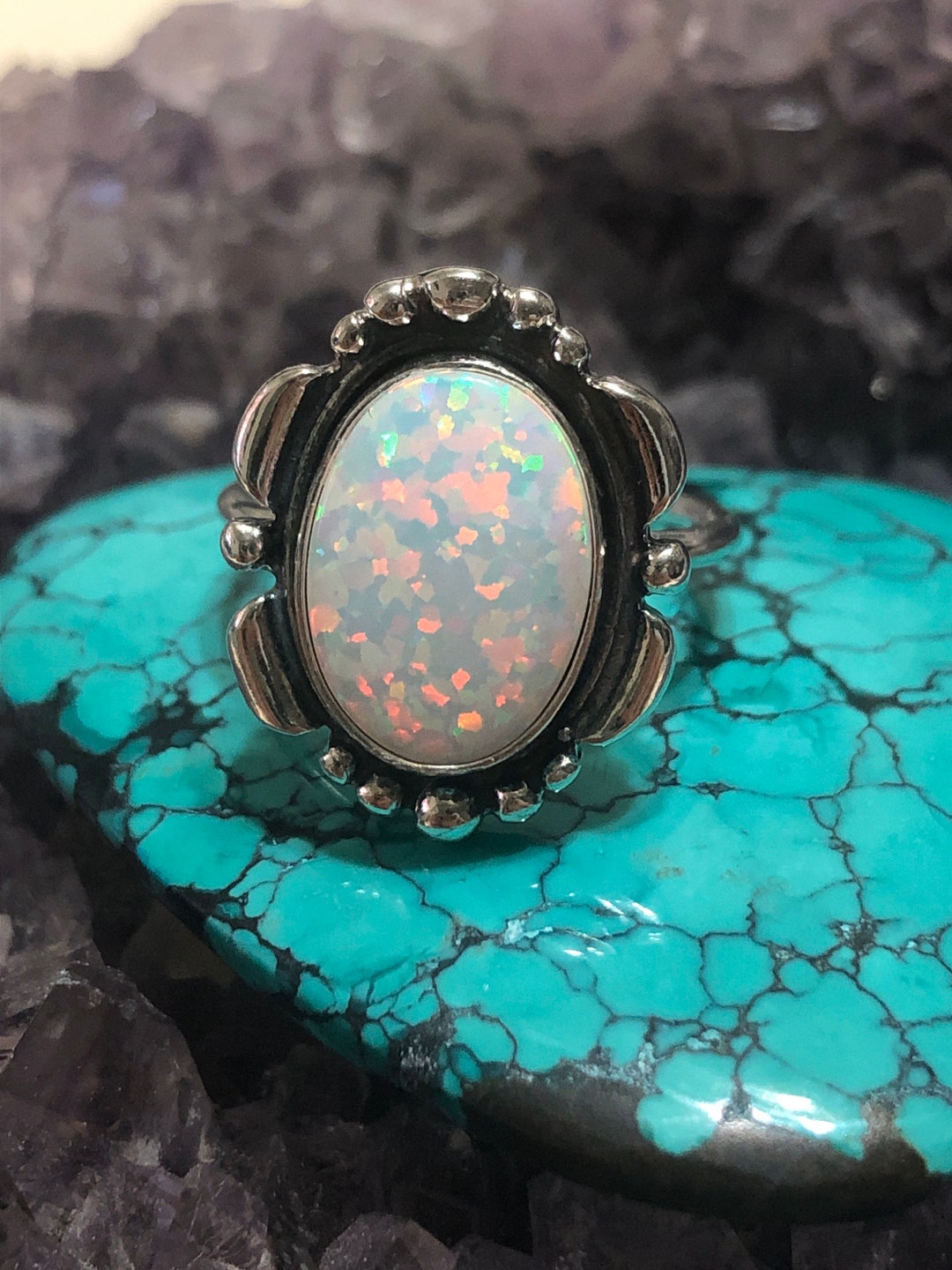 LARGE Fire Opal Ring/ Sterling Silver/solid Band/custom Size/ Statement ...