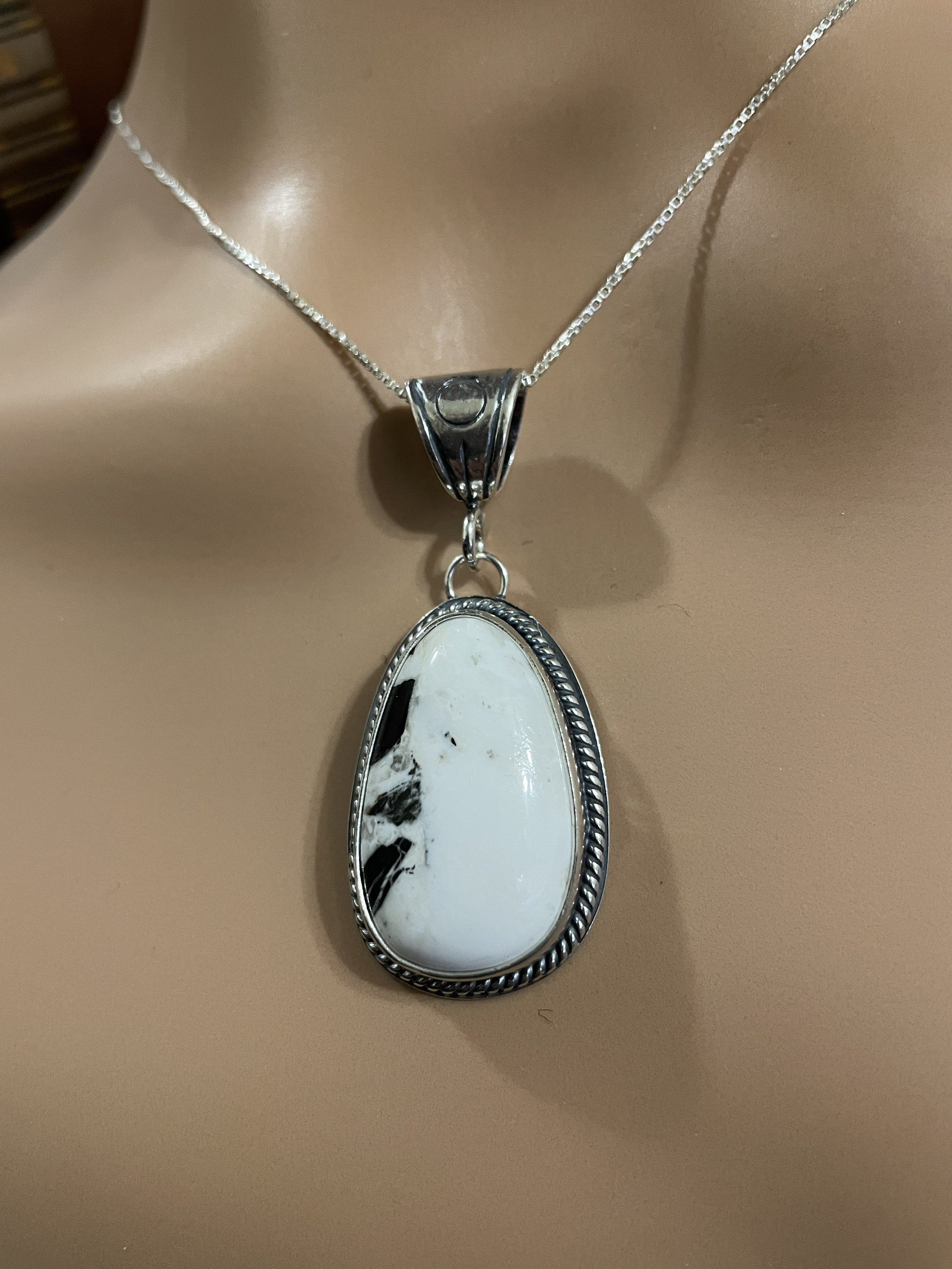 White Buffalo White Turquoise Pendant /Silver Chain | Etsy