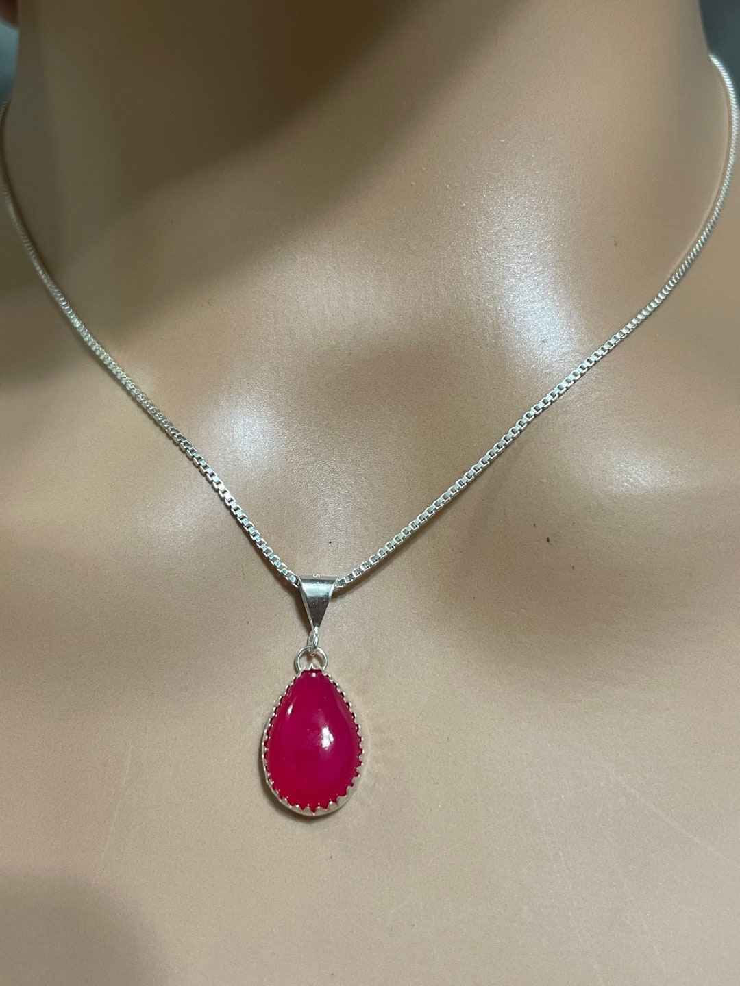 Dainty Hot Pink Pendant Necklace/teardrop Pink Pendant/teardrop Pink ...