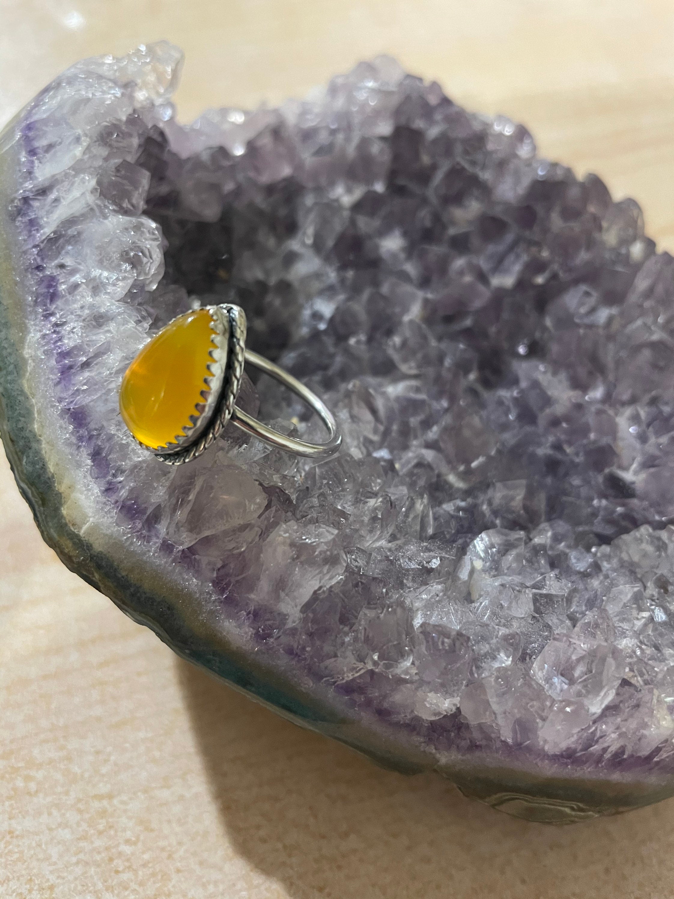 Teardrop Yellow Agate Rings/yellow Stone Ring/sterling - Etsy