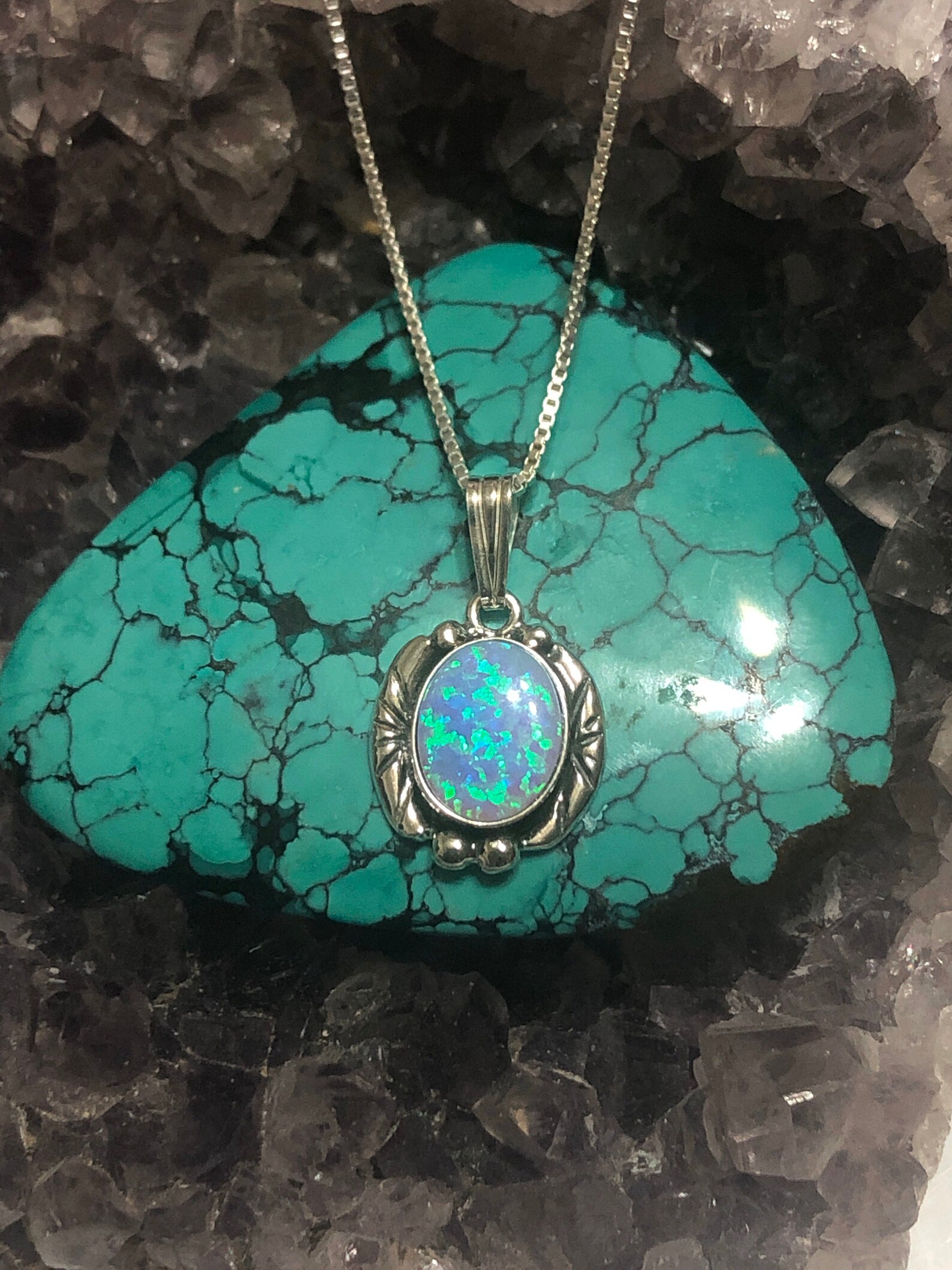 Blue Fire Opal Pendant With 18 Chain Necklace/sterling - Etsy