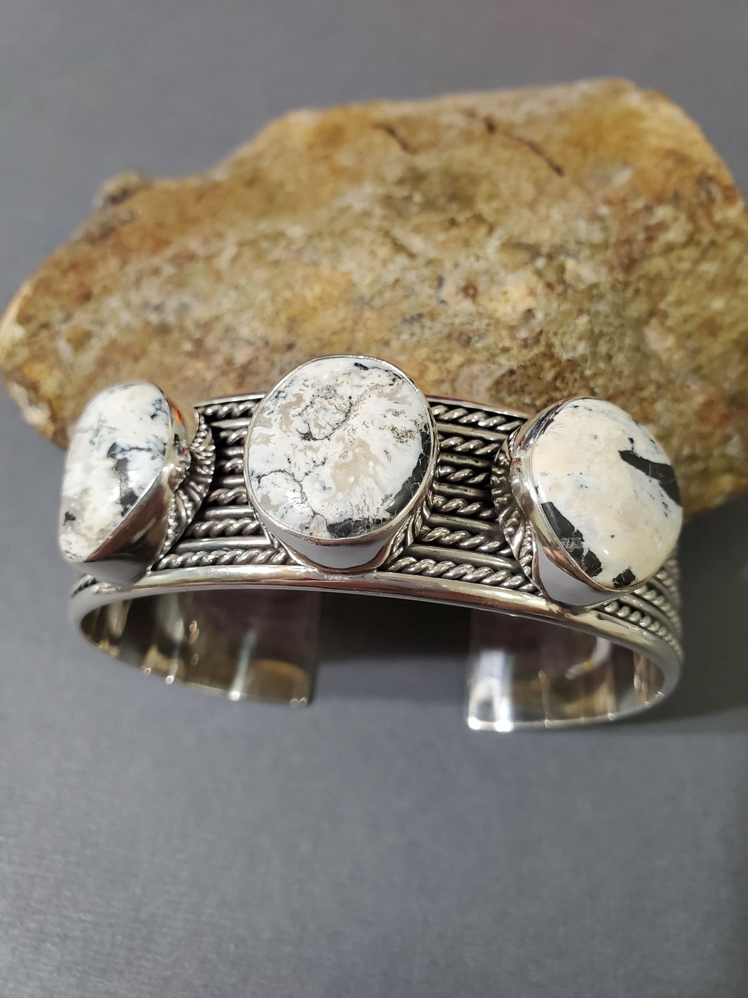 White Buffalo Cuff Bracelet/white Buffalo Cuff/925 Sterling Silver Cuff ...