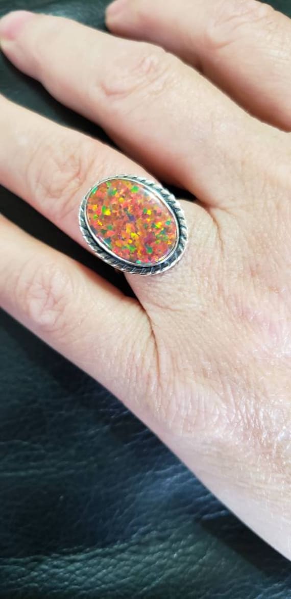 Red Fire Opal Ring/Statement Ring/Sterling Silver/Made In USA | Etsy