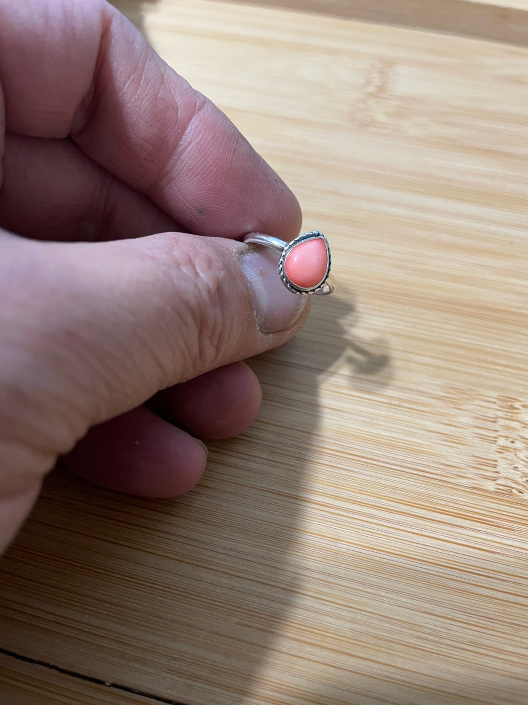 Dainty Coral Ring/genuine Coral Ring/sterling Silver Ring/teardrop ...