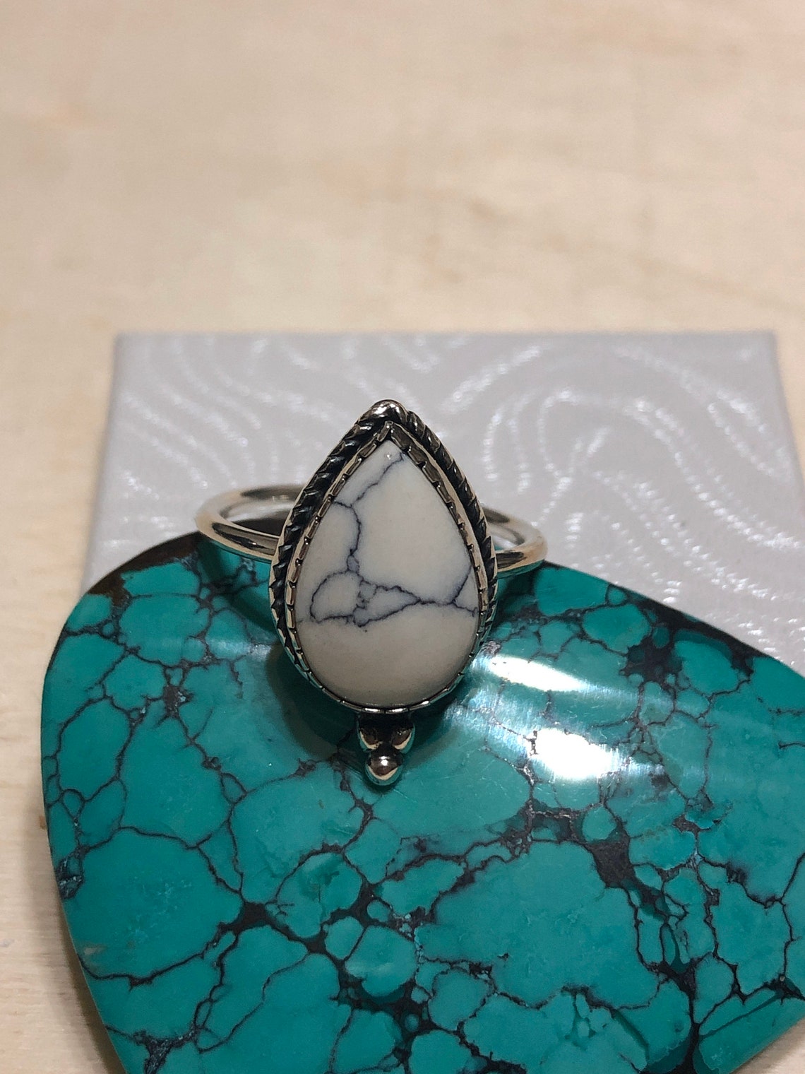 White Buffalo White Turquoise Ring/sterling Silver Teardrop - Etsy