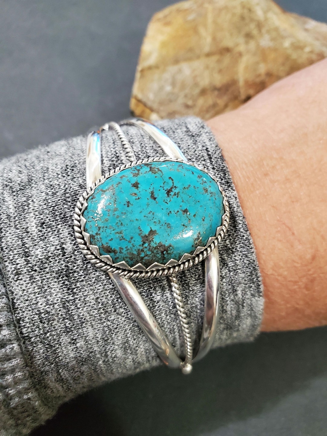 Blue Turquoise Cuff/sterling Silver Cuff/turquoise Cuff Bracelet/turquoise Bangle/turquoise ...
