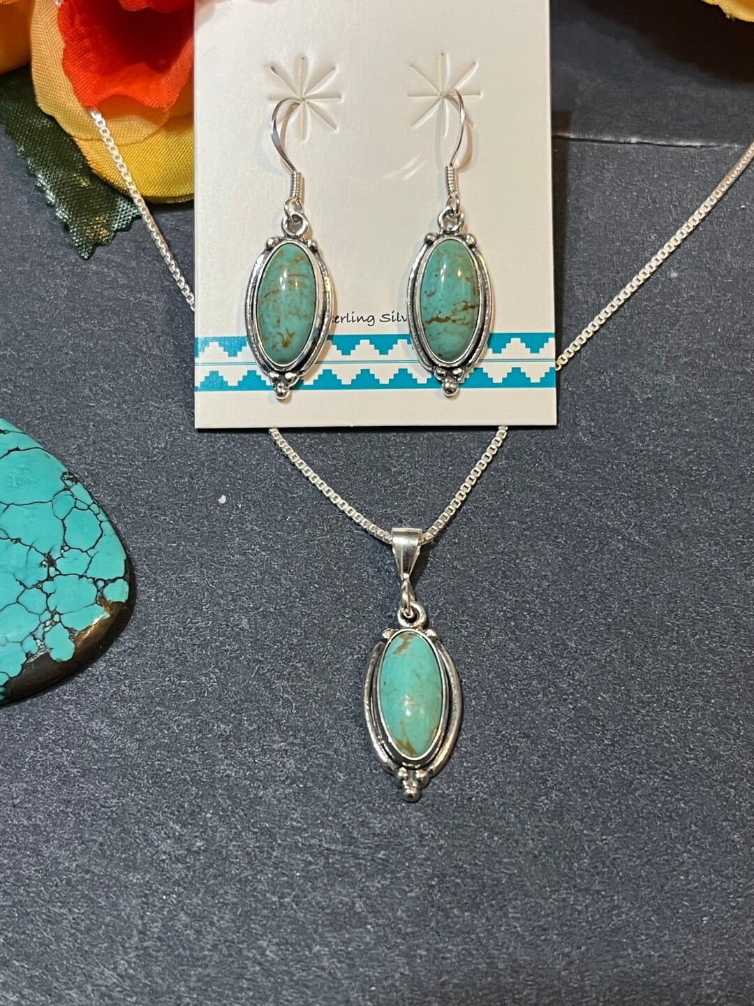 Turquoise Jewelry Sets/green Turquoise Necklace Earring Sets/brown Vain ...