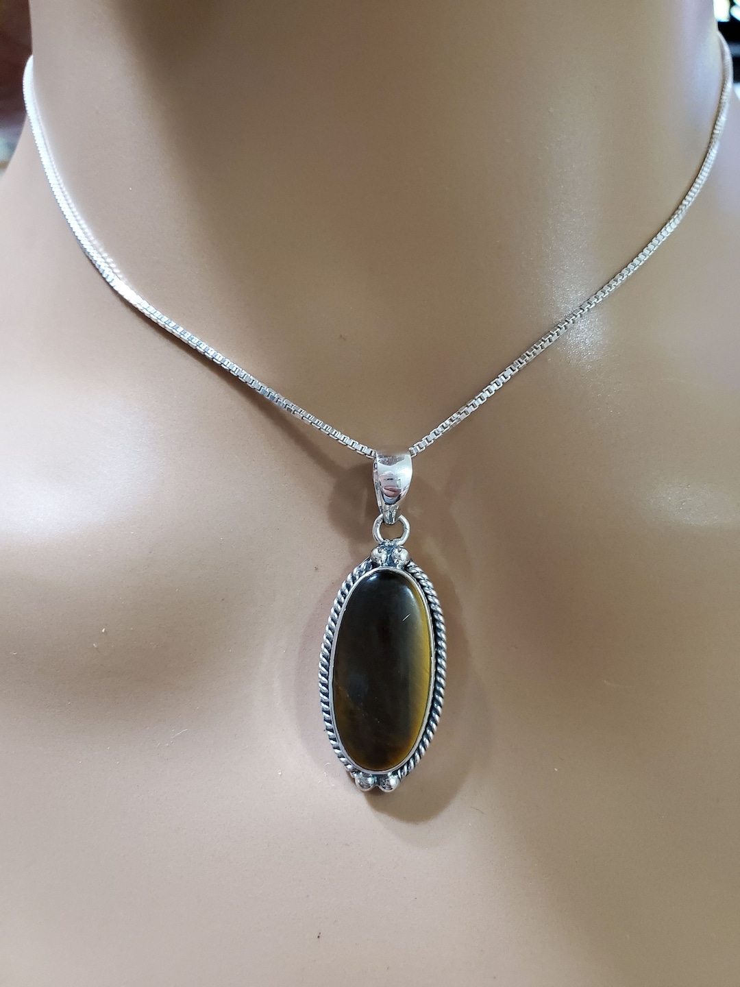 Tiger Eye Necklace/tiger Eye Pendant/sterling/tiger Eye Jewelry ...