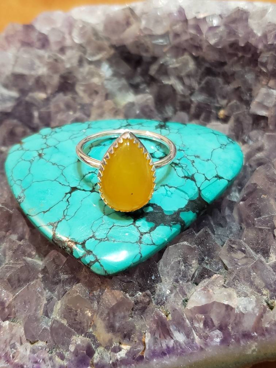 Teardrop Yellow Agate Ring/yellow Ring/sterling Silver/handmade Jewelry ...