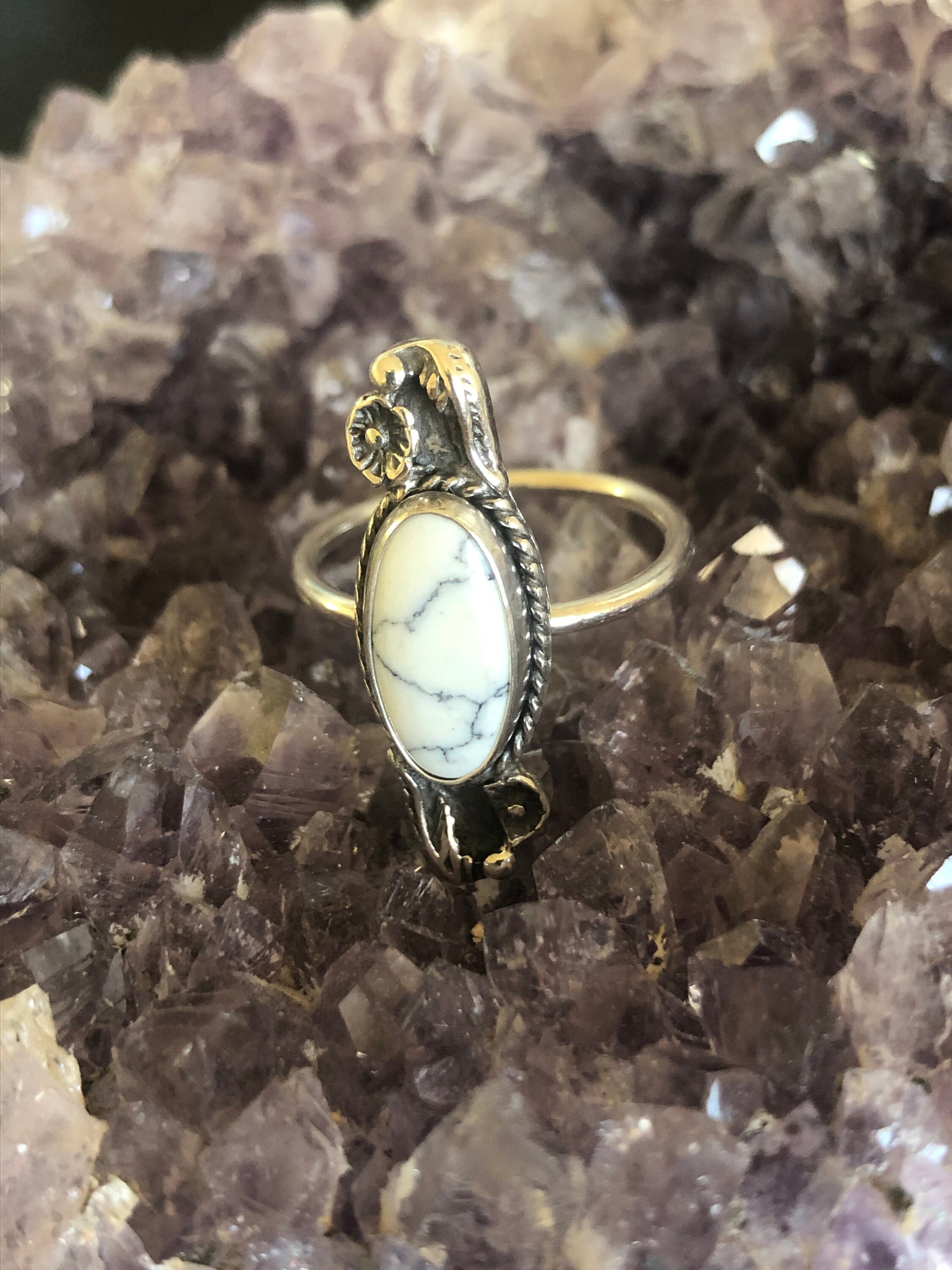 White Buffalo White Turquoise Ring/long Oval / Custom Sizes/ | Etsy