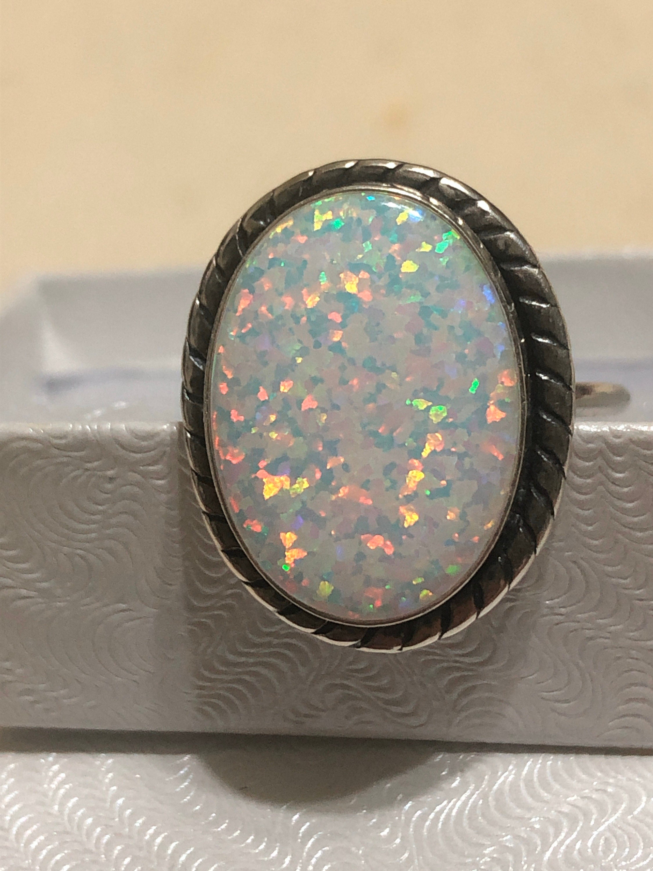 White Fire Opal Ring/ Sterling Silver/statement Ring / Handmade/ Large ...