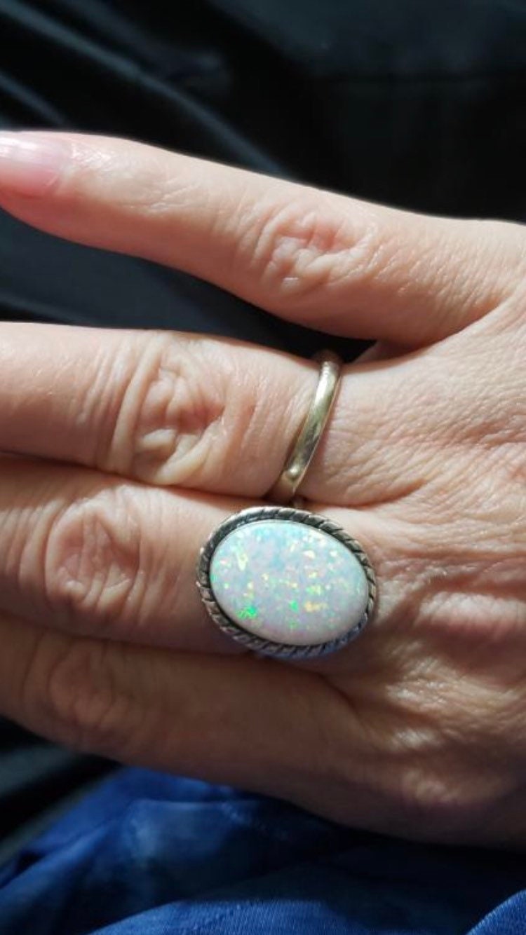 White Fire Opal Ring/ Sterling Silver/statement Ring / - Etsy