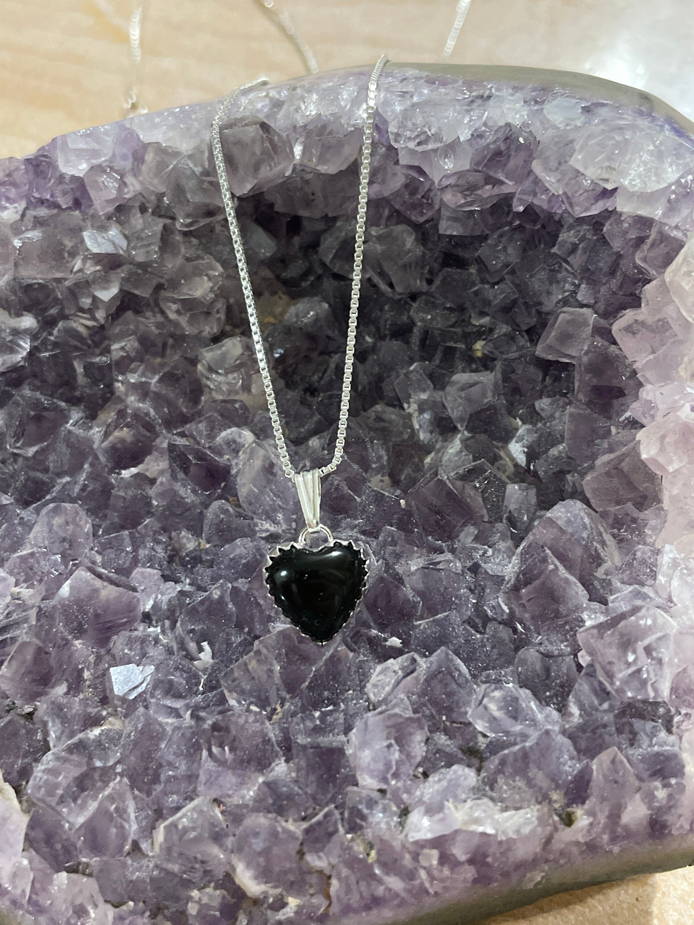 Black Onyx Heart Pendant/sterling Silver/ Heart Necklace/ - Etsy