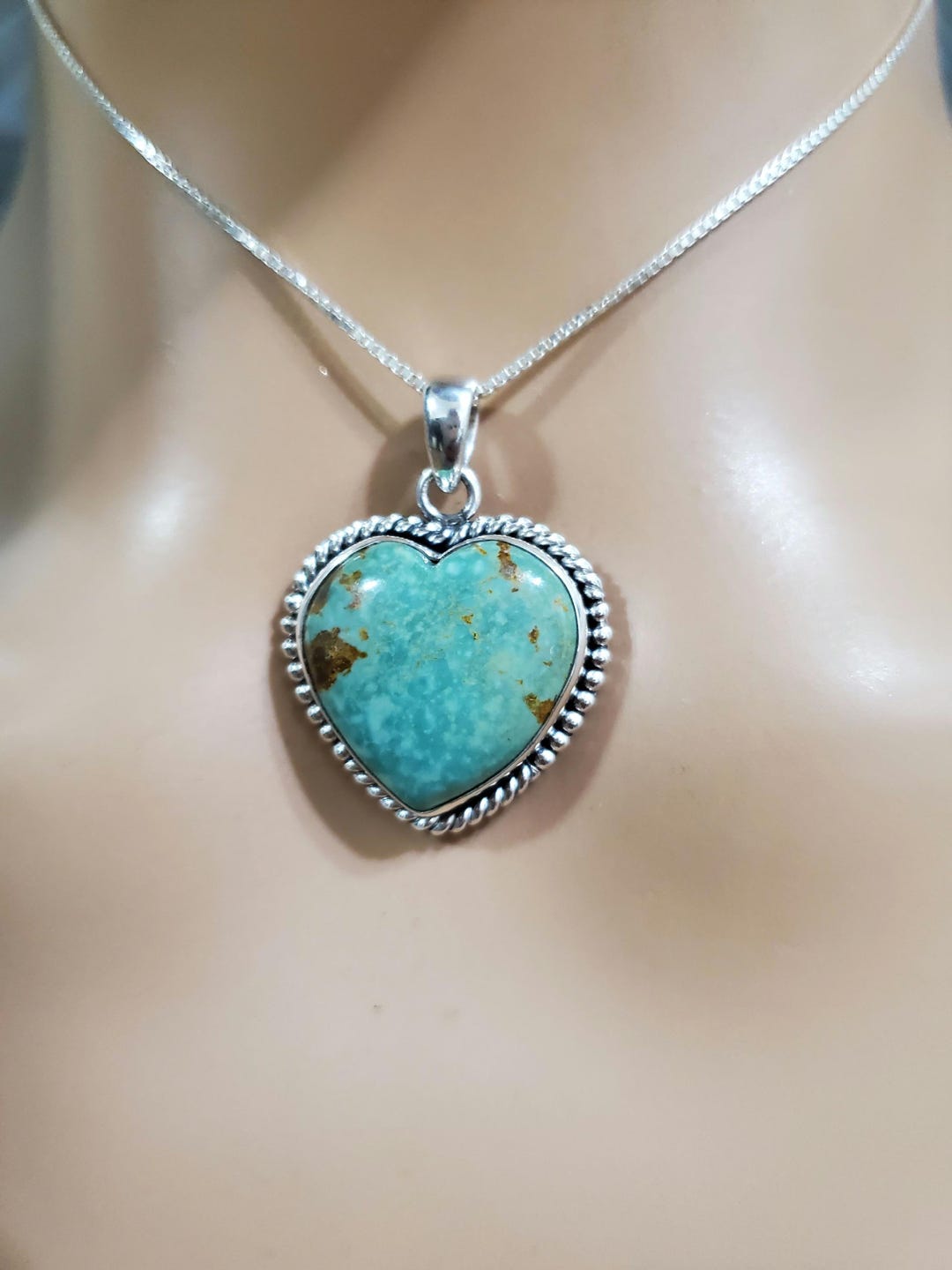 Turquoise Heart Pendant/blue Turquoise Heart Pendant Necklace/sterling ...