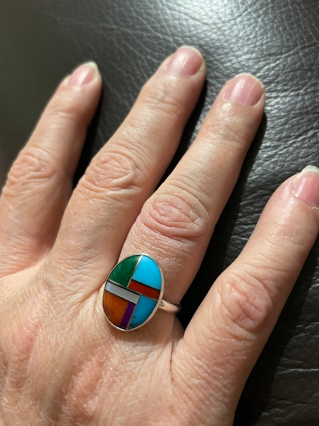 Large Multi Color Ring/mosaic Ring/color Mosaic Ring/multiple Color ...