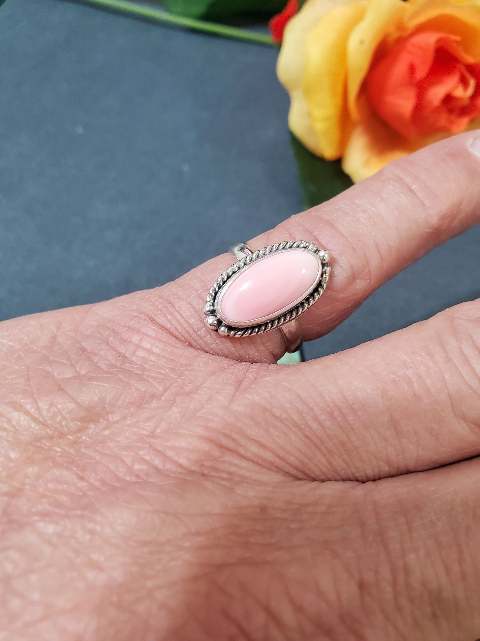 Oval Pink Conch Shell Ring/sterling Silver Queen Conch Shell Ring/conch ...